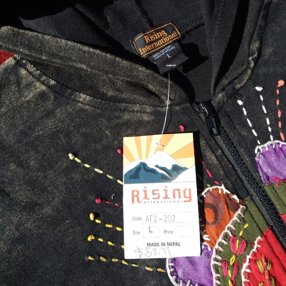 Rising International | Tops | Nwt Colorful Embroidered Zip Up Hoodie ...